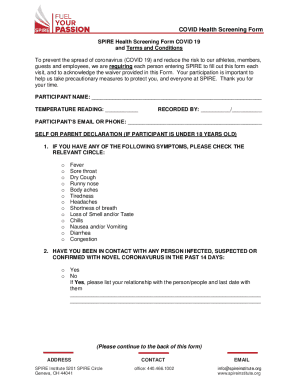 Fillable Online SPIRE Health Screening Form COVID 19 - TeamUnify Fax ...