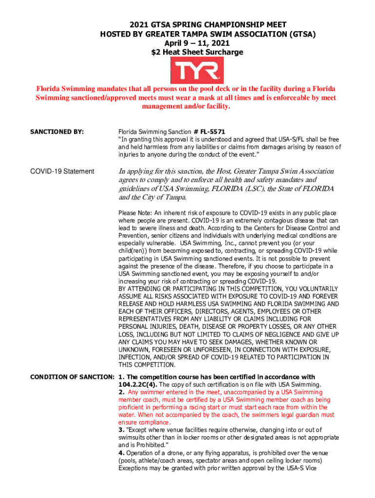 Fillable Online 2022 GTSA SPRING CHAMPIONSHIP MEET HOSTED BY GREATER ...