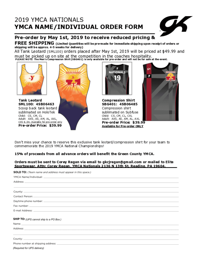 Fillable Online 2019 YMCA Nationals Order Form Final - TeamUnify Fax ...