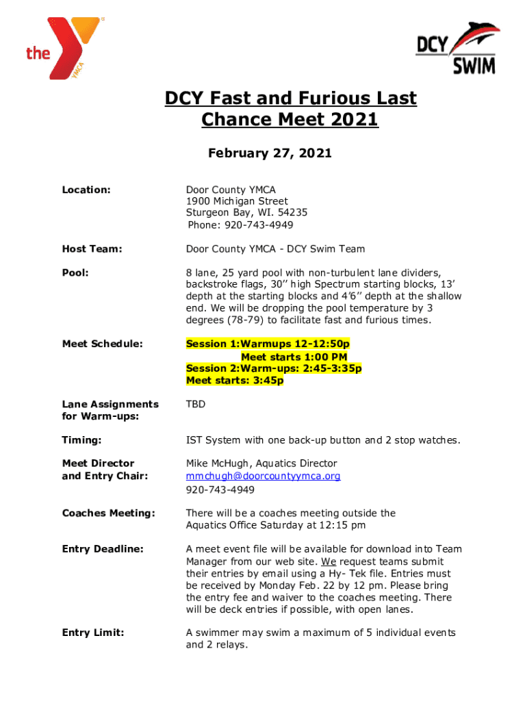 Fillable Online DCY Fast and Furious Last Chance Meet 2021 - TeamUnify ...