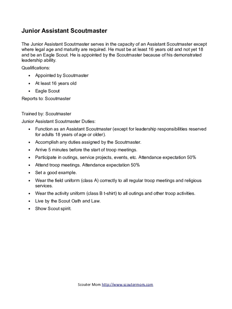Fillable Online Junior Assistant Scoutmaster - Michigan State ...