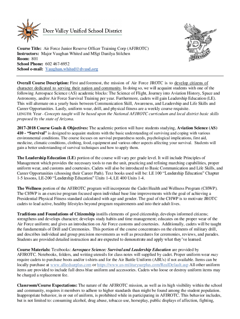 Fillable Online Concepts taught will be based upon the National AFJROTC ...