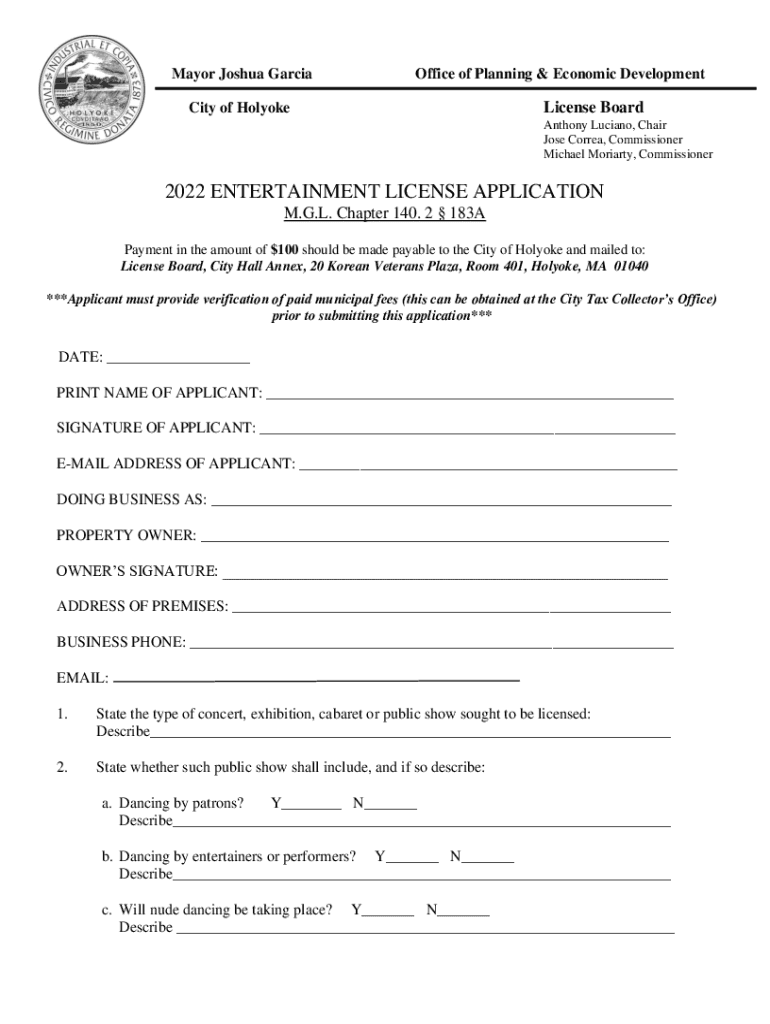 Fillable Online 2022 ENTERTAINMENT LICENSE APPLICATION Fax Email Print ...