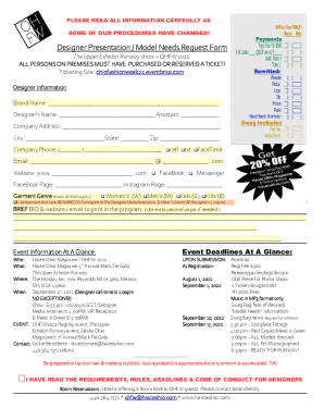 Fillable Online Designer Presentation / Model Needs Request Form Fax ...