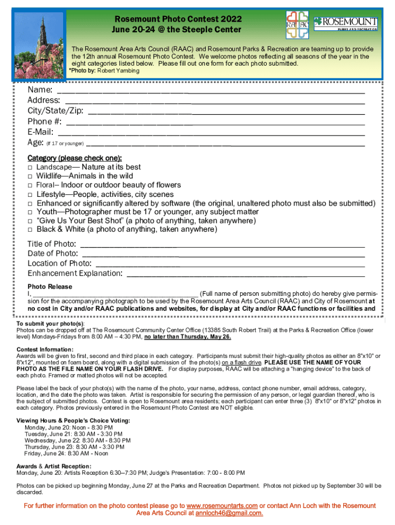 Fillable Online rosemountmn.govDocumentCenterViewTitle of Photo: Date ...