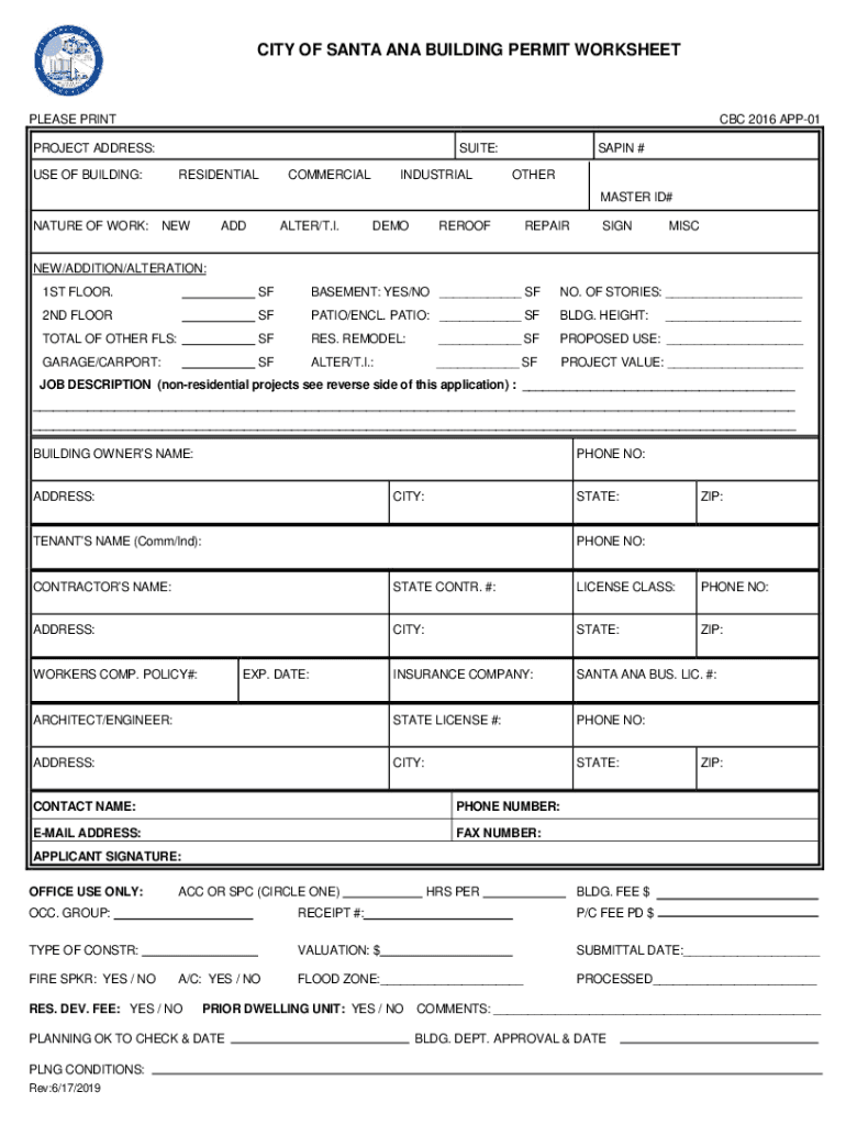 Fillable Online Get Building Permit Application - City Of Santa Ana ...