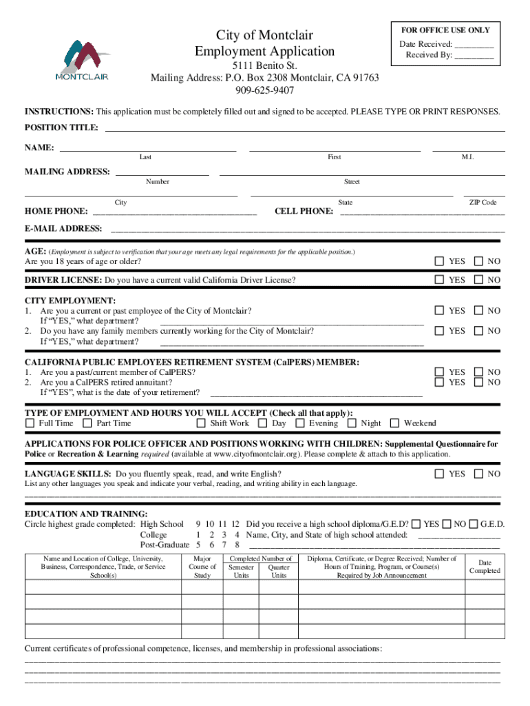Fillable Online Recruitment Process and How to Apply - Montclair, CA Fax Email Print - pdfFiller