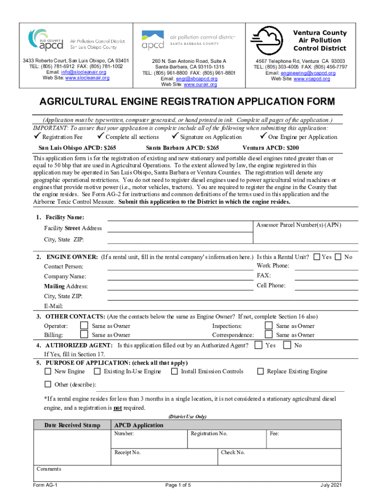 Fillable Online agricultural engine registration application form Fax ...