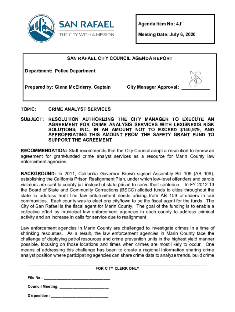 Fillable Online san rafael city council agenda report Fax Email Print ...