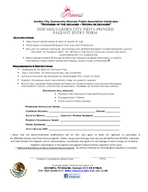 Fillable Online 2018 Princess Entry Form Fax Email Print - pdfFiller
