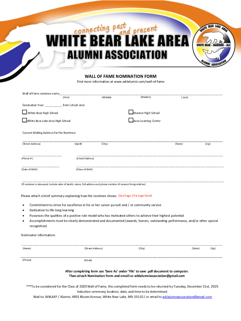 Fillable Online WALL OF FAME NOMINATION FORM Fax Email Print - pdfFiller