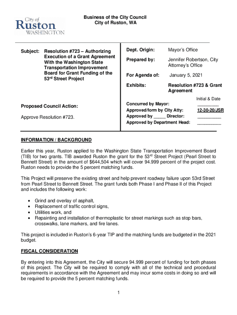 Fillable Online Resolution #723 Authorizing Execution of a Grant ... Fax Email Print - pdfFiller