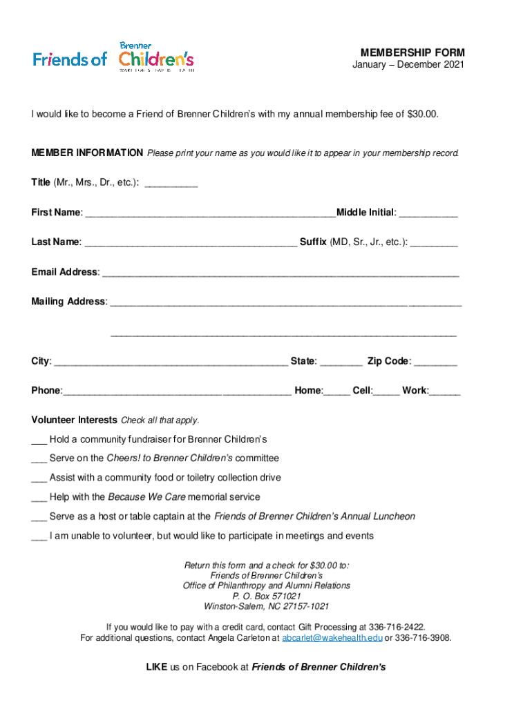 Fillable Online MEMBERSHIP FORM - Atrium Health Fax Email Print - pdfFiller