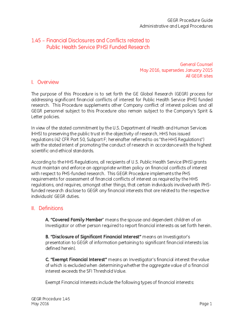 Fillable Online 1.45 Financial Disclosures and Conflicts related to ...