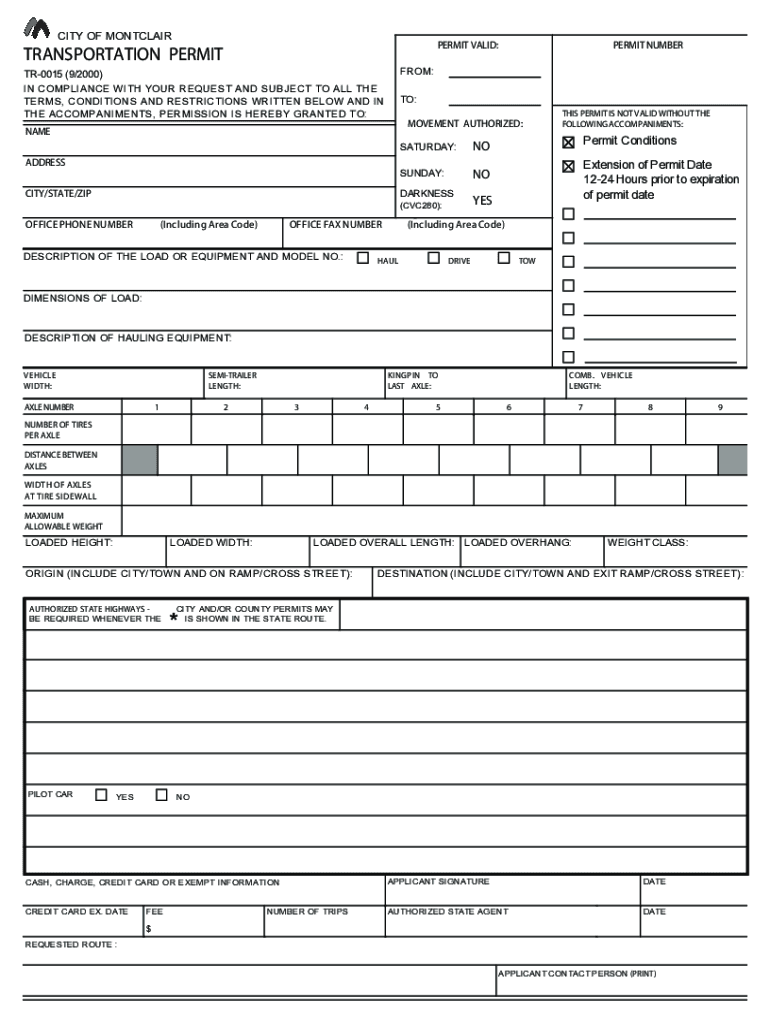 Fillable Online www.cityofmontclair.org permit-forms-and-applicationPermit Forms and Application ...
