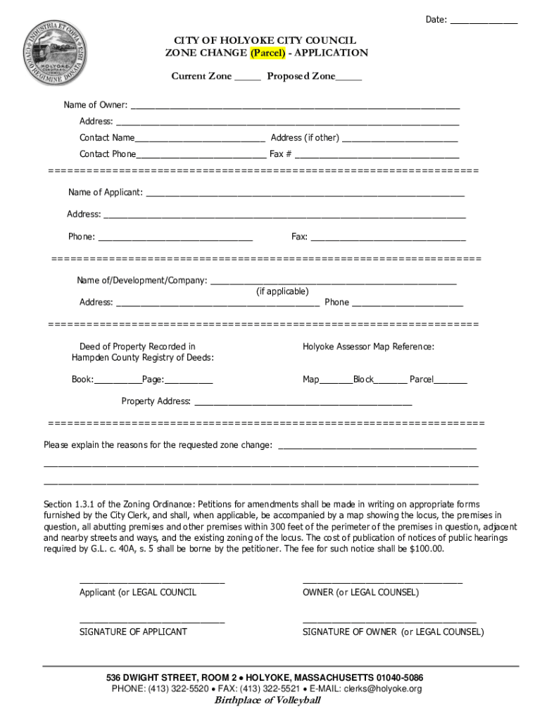 Fillable Online ZONE CHANGE (Parcel) - APPLICATION Fax Email Print ...