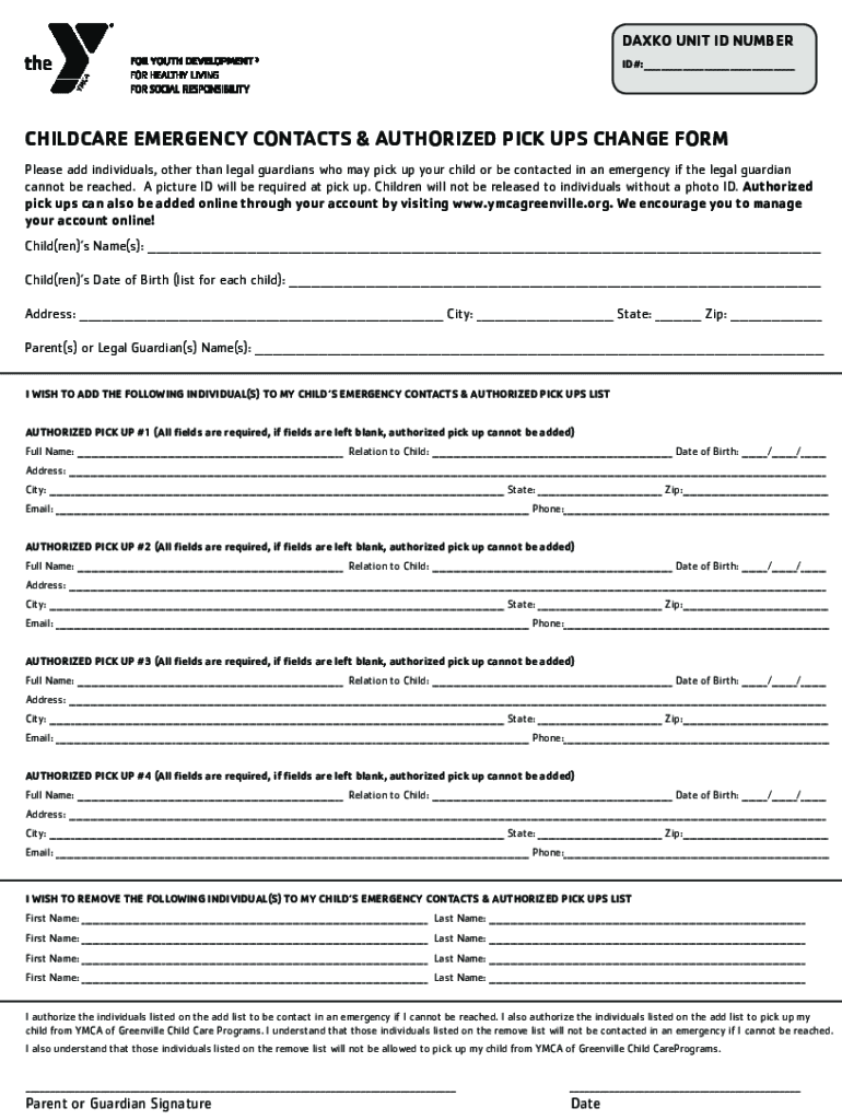 Fillable Online Authorized Pick-Up Child Care Change Form.pdf Fax Email ...