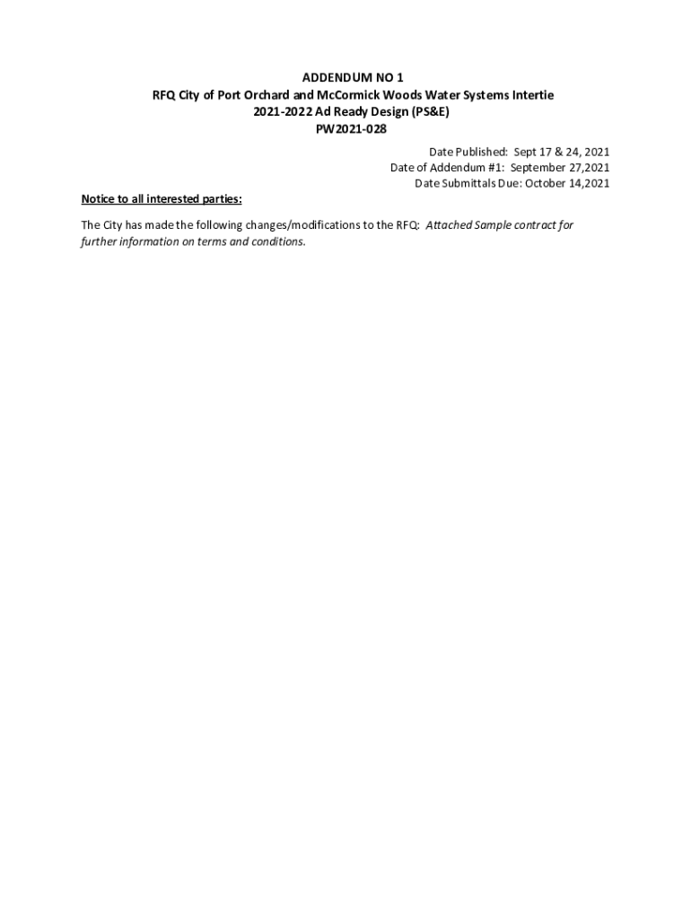 Fillable Online ADDENDUM NO 1 RFQ City of Port Orchard and McCormick ... Fax Email Print - pdfFiller