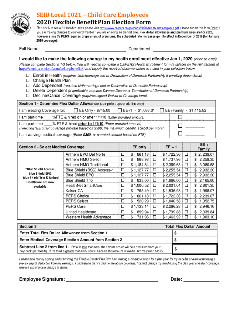Fillable Online 2020 Flexible Benefit Plan Election Form Fax Email ...
