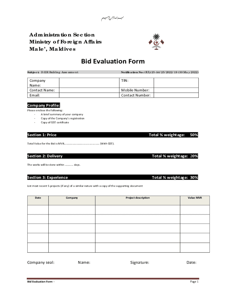 Fillable Online Bid Evaluation Form Fax Email Print - pdfFiller