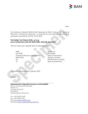 Ausfüllbar Online date The Reference Material (BAM-E003) delivered by ...