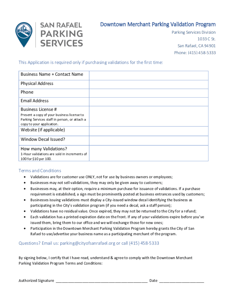 Fillable Online Downtown Merchant Parking Validation Program Fax Email ...