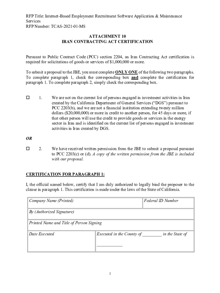 Fillable Online IRAN CONTRACTING ACT - California Courts Fax Email ...