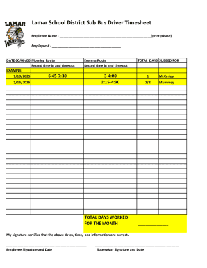 Fillable Online files.gabbart.com1542subbusdrivertimesheetLamar School ...