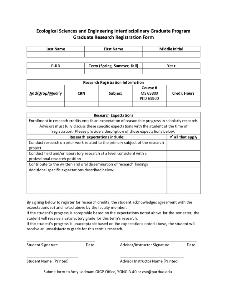 Fillable Online Graduate Research Registration Form Fax Email Print ...