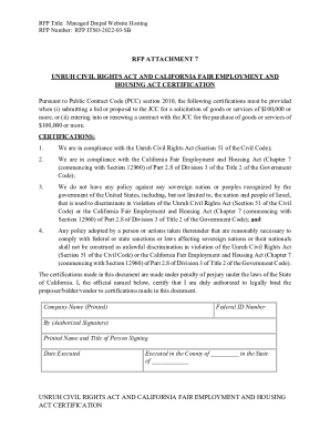 Fillable Online RFP ATTACHMENT 7 UNRUH CIVIL RIGHTS ACT AND CALIFORNIA ...