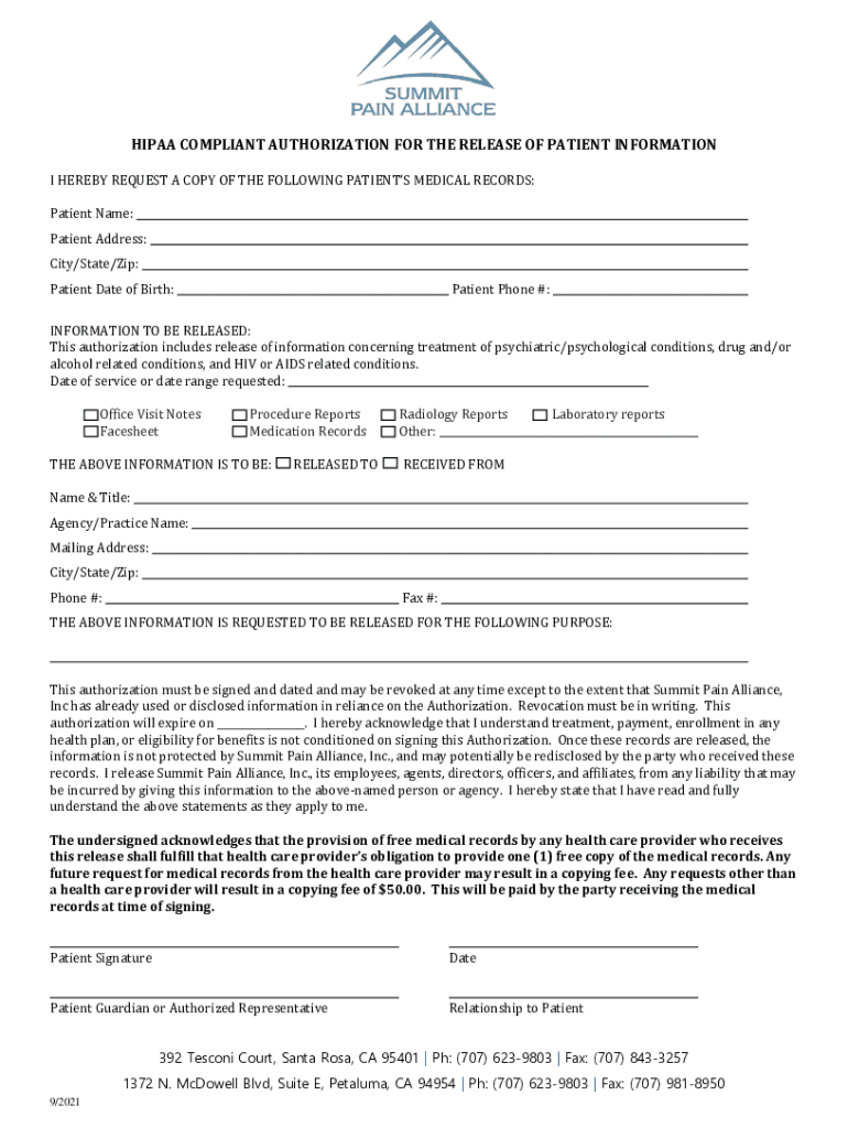 Fillable Online I HEREBY REQUEST A COPY OF THE FOLLOWING PATIENTS MEDICAL RECORDS: Fax Email ...