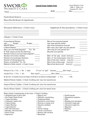 Fillable Online Annual Exam Update Form Name: DOB: Date - PatientPop ...