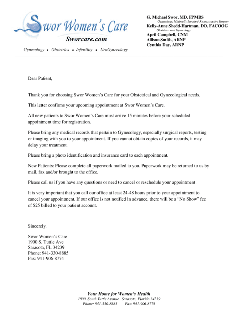 Fillable Online G. Michael Swor, MD, F PMRS Gynecology, Minimally ...