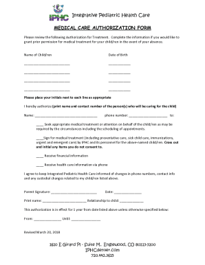 Fillable Online MEDICAL CARE AUTHORIZATION FORM - PatientPop.com Fax ...