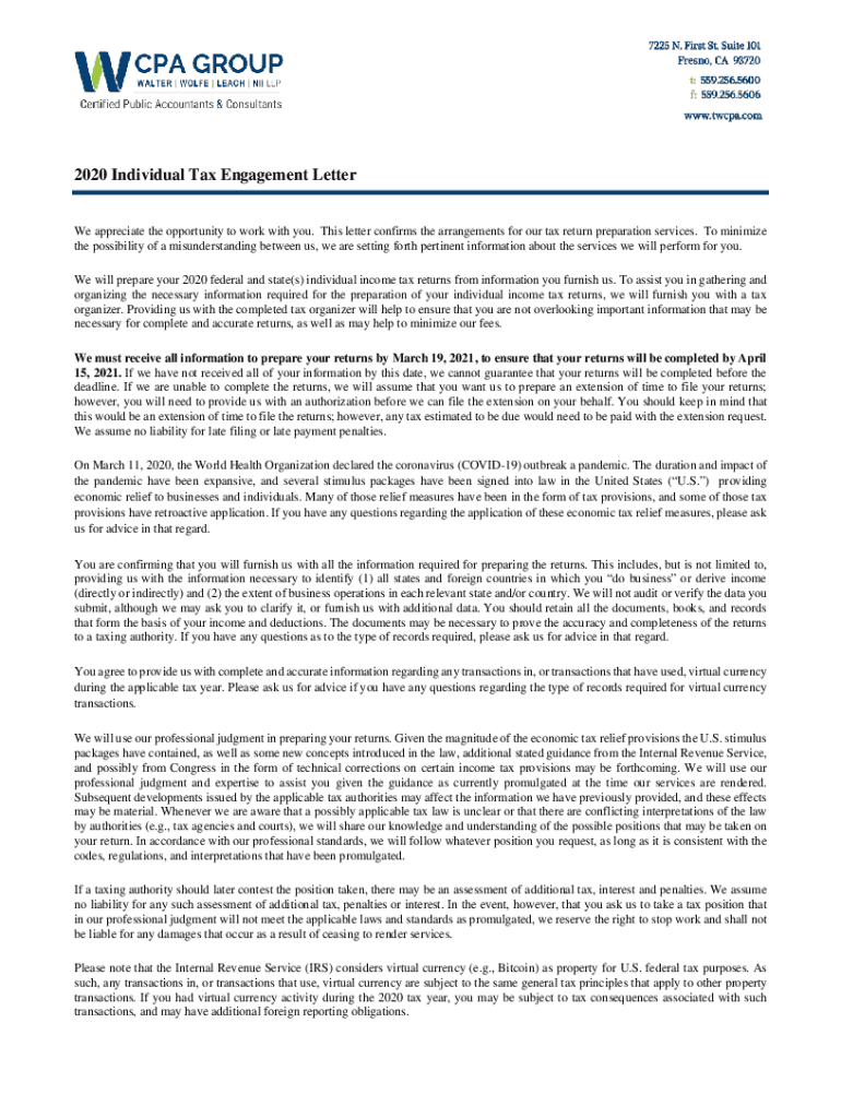 Fillable Online thewolfgroup.comengagement-letters20202020 Individual ...