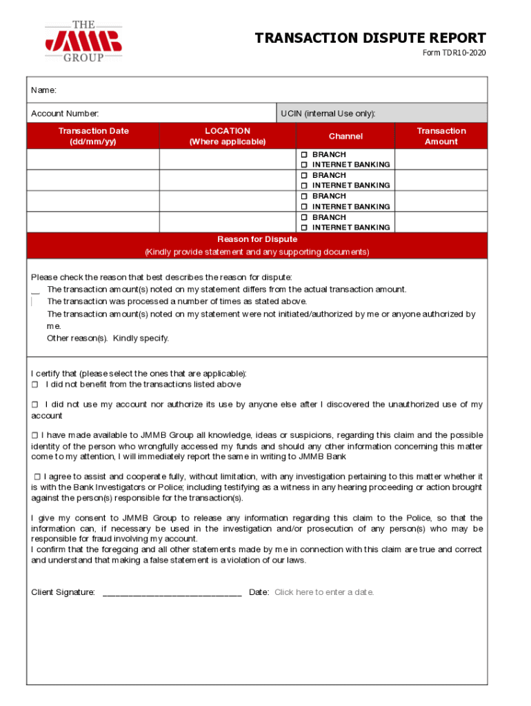 Fillable Online Fill - Free fillable Transaction Dispute Report Form ...