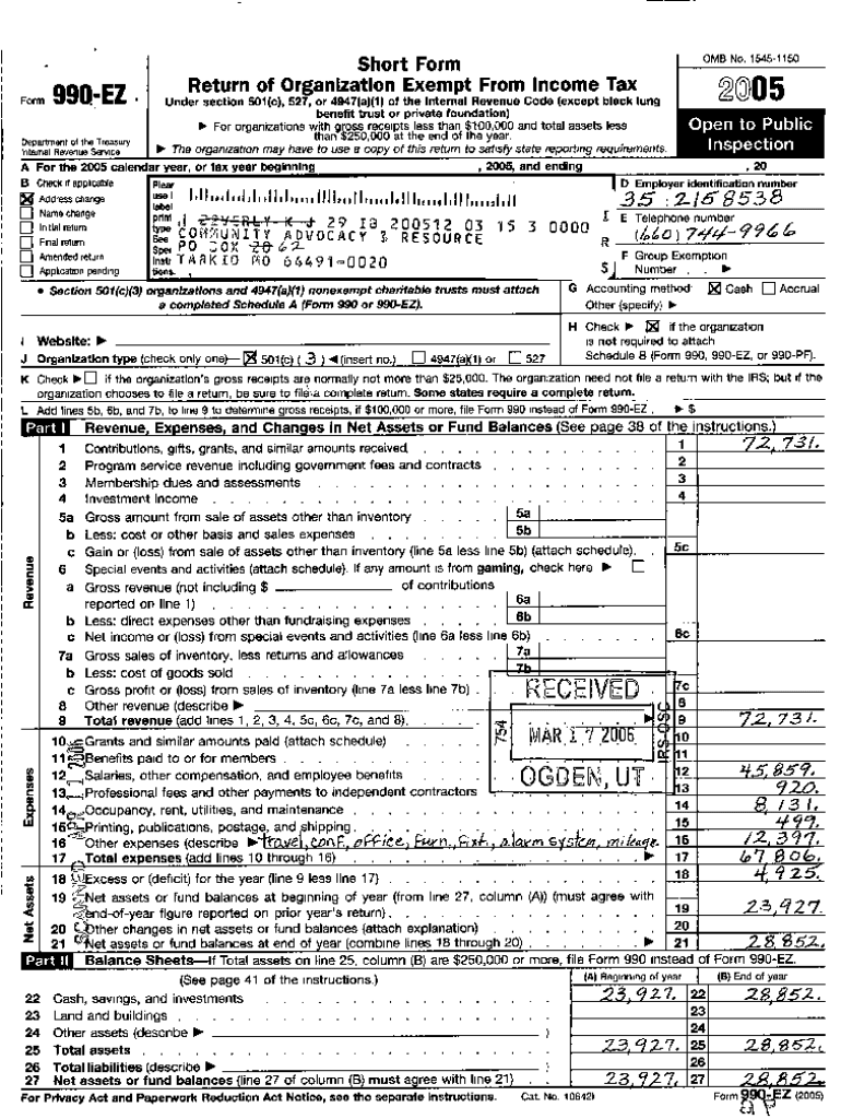 Fillable Online About Form 990-EZ, Short Form Return of ...