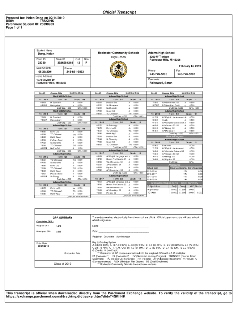 Fillable Online Official Transcript - andrew.cmu.ed Fax Email Print ...