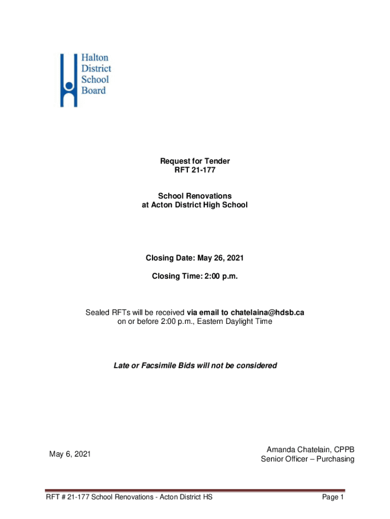 Fillable Online Halton District School Board Addendum No. 1 RFT 21-177 School ... Fax Email ...