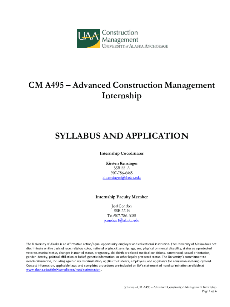 Fillable Online CM A295 Construction Management Internship SYLLABUS AND ...
