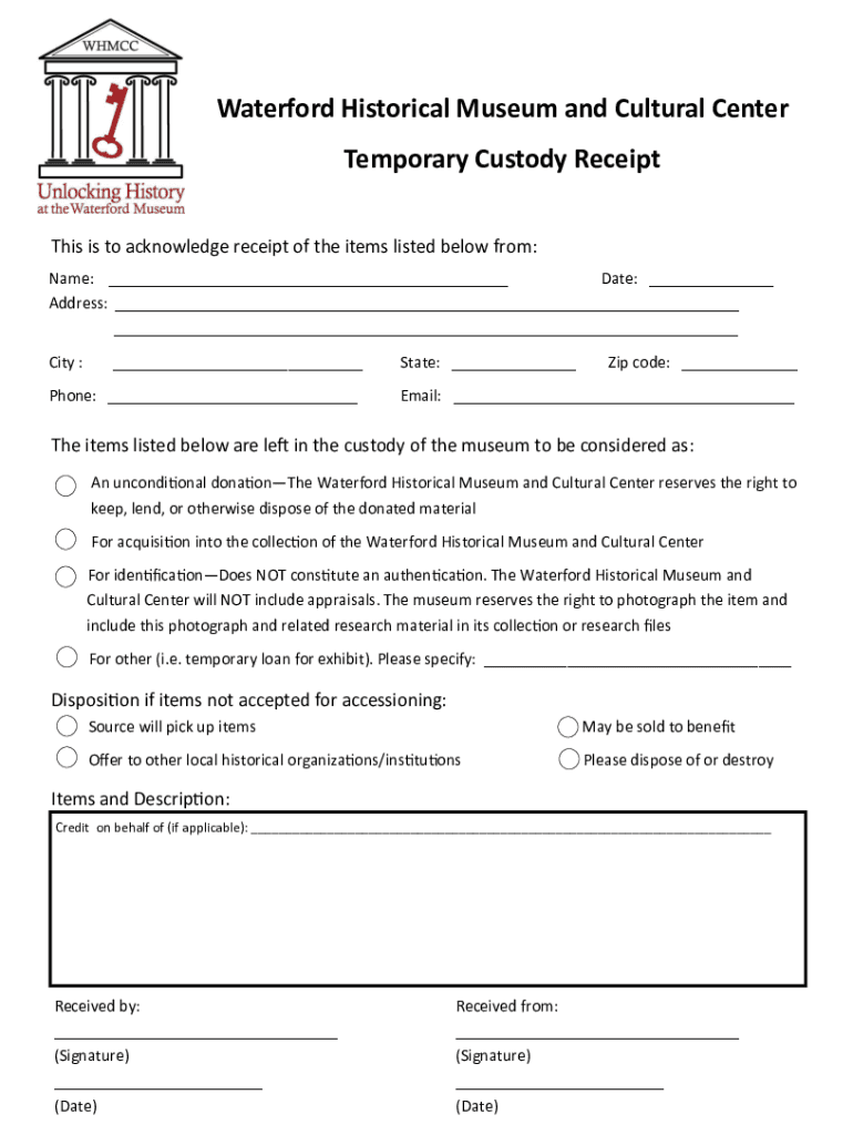Fillable Online Donating Historical ItemsWaterford Historical Museum ...
