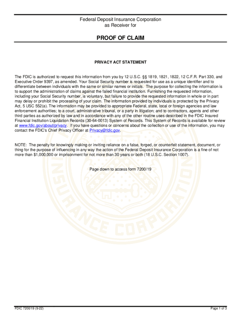 Fillable Online 7200/19 Proof of Claim Fax Email Print - pdfFiller