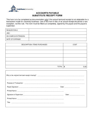 Fillable Online ACCOUNTS PAYABLE SUBSTITUTE RECEIPT FORM - Utah State ...