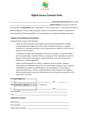 Fillable Online For Students and Parents IntegrateNYC Introduction and Consent Forms (Electronic ...