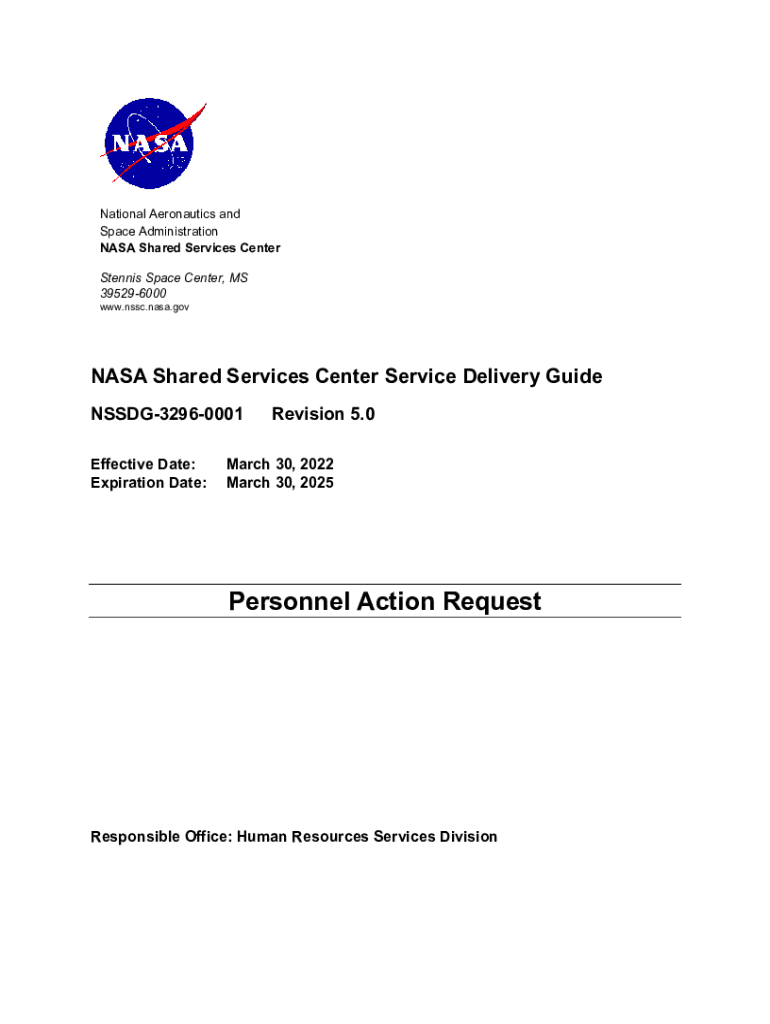 Fillable Online searchpub nssc nasa NSSC Personnel Action Request Service Delivery Guide (SDG ...