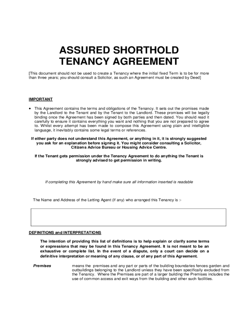Fillable Online Assured Shorthold Tenancy Agreement PDF from ...