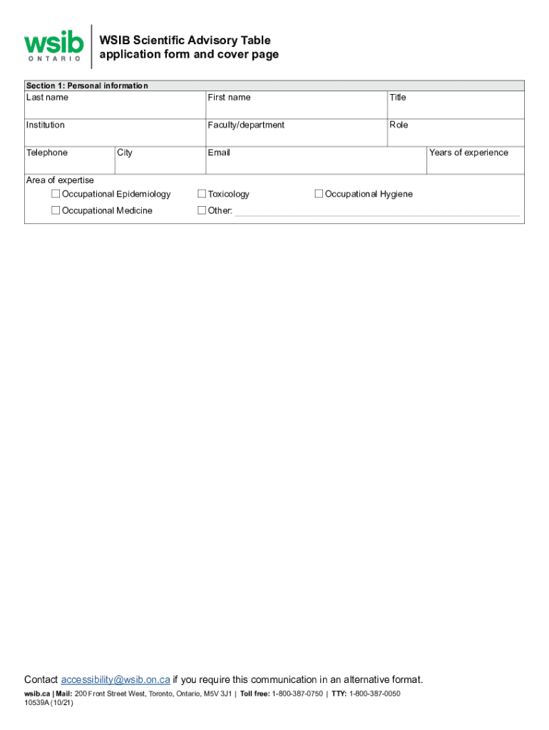 Fillable Online WSIB Scientific Advisory Table application form and ...