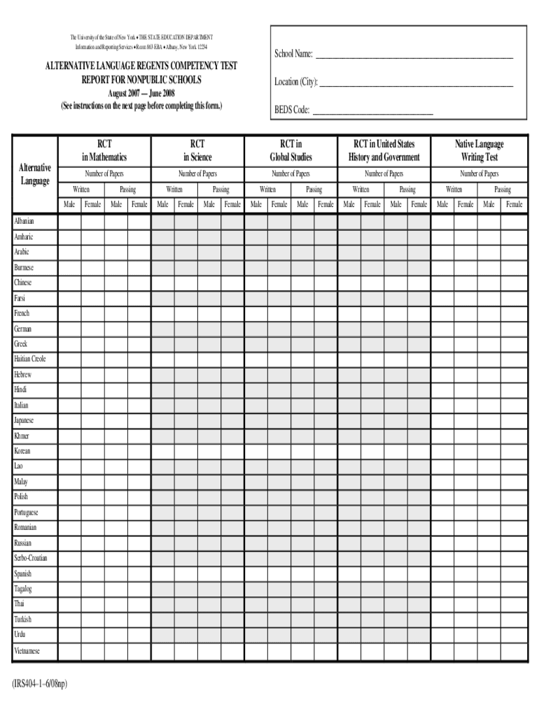 Fillable Online Alternative Language Regents Competency Test Report for ...