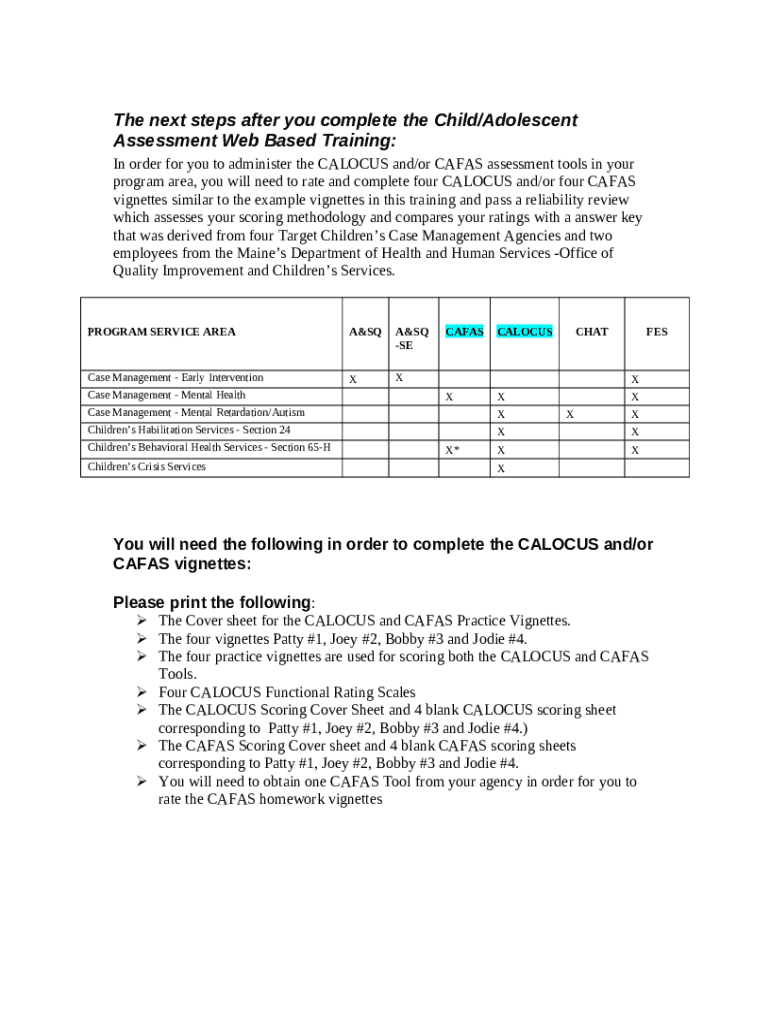 Submission of CALOCUS and CAFAS vignettes after you completed the Child ...