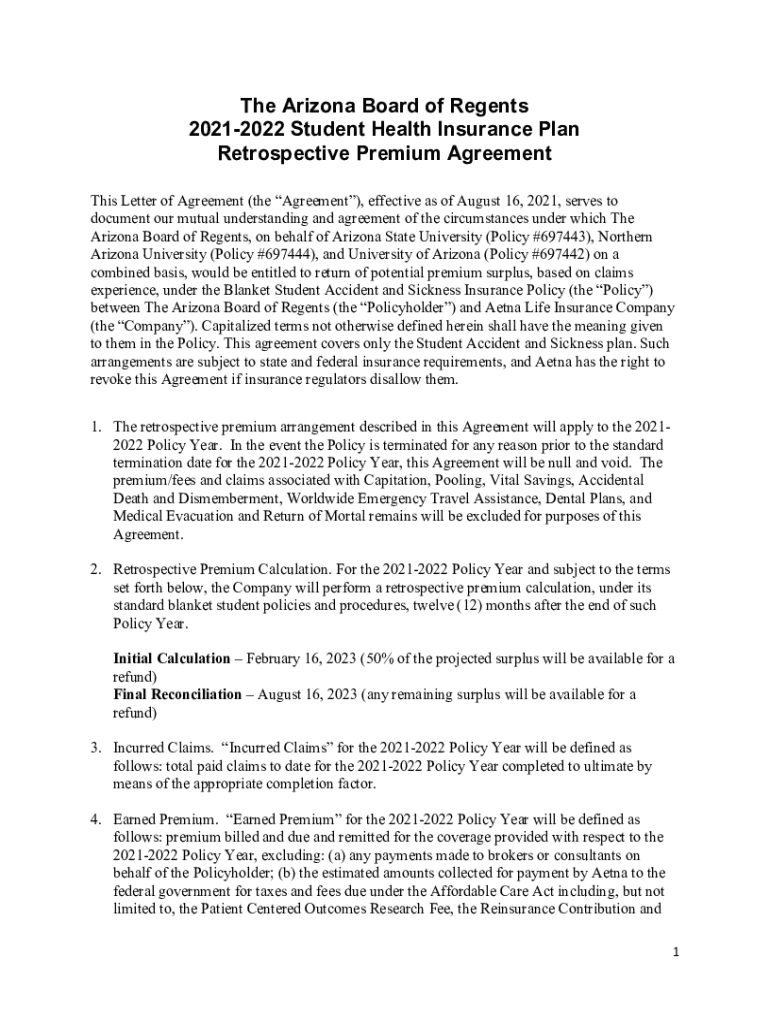 Fillable Online ABOR 21-22 Retrospective Premium Agreement050321.docx ...